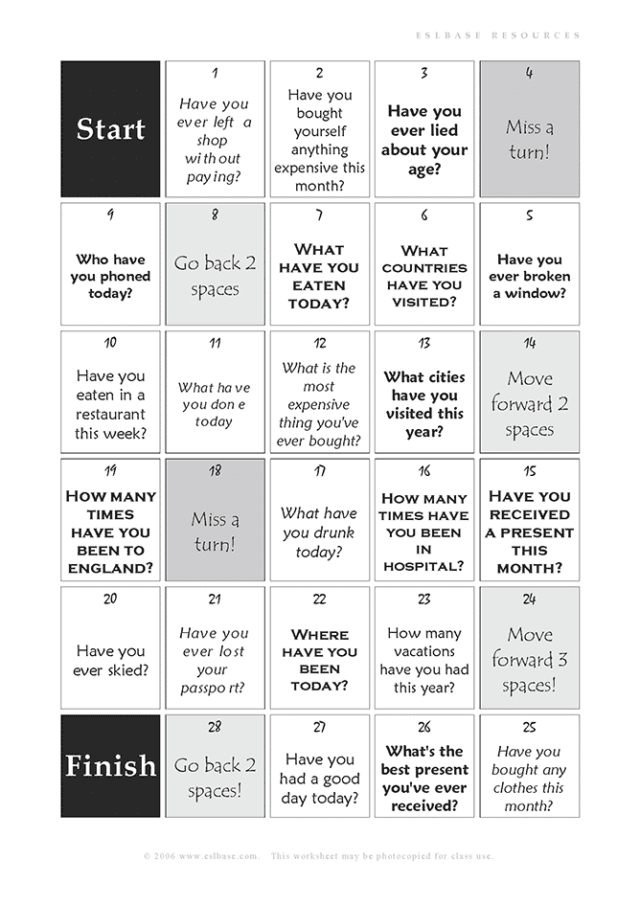 Past Simple Board Game - Eslbase.com